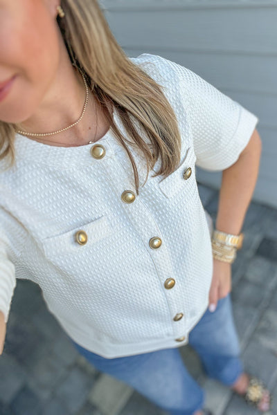 First Lady Cream Button Front Blouse – B Social Boutique