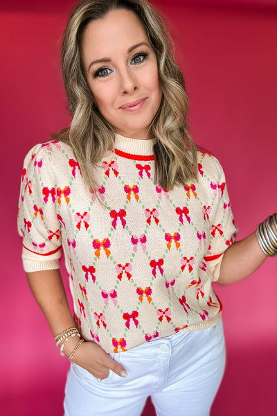 THML: Pretty In Bows Sweater - Pink – B Social Boutique